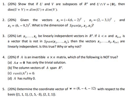 solved 1 20 show that if u and v are subspaces of r and