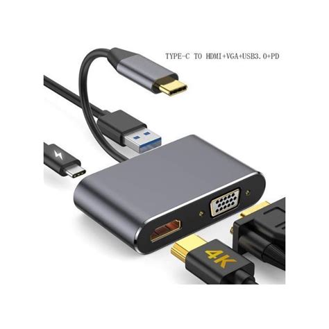 Generic Sai Adaptateur Usb C Hdmi Type C Vers 4k Hdmi Vga 87w