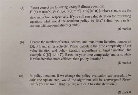 Solved A Please Correct The Following Wrong Bellman Chegg