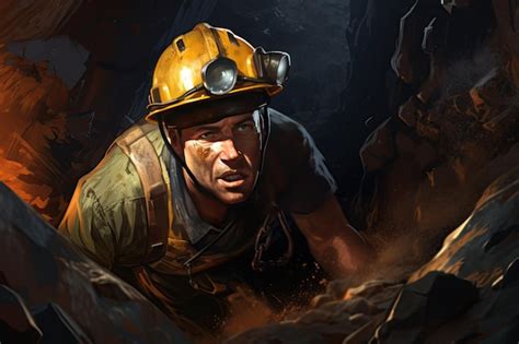Premium Ai Image Hardworking Miner Deep Within The Earth Wearing A