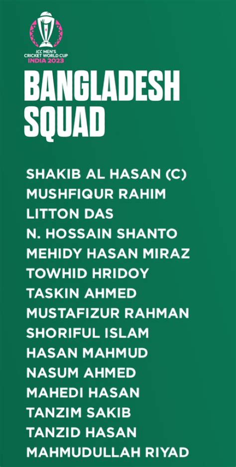 Bangladesh Squad Odi World Cup 2023 15 Man Bangladesh Roster Odi Wc