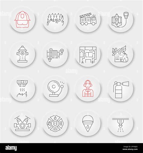 Firefighter Line Icon Set Fireman Symbols Collection Vector Sketches Neumorphic Ui Ux Buttons