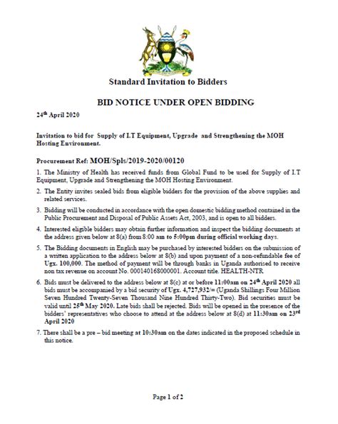 Invitation To Bid For Supply Of I T Equipment Upgrade And