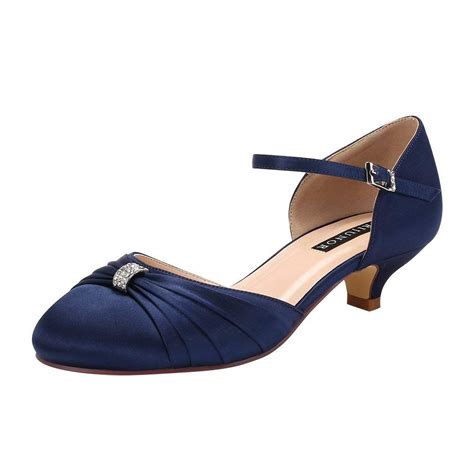 Erijunor Women Comfort Low Kitten Heel Buckle Ankle Strap Satin Bridal