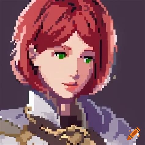 Portrait Of Anime Girl With Red Hair And Seductive Smirk In Pixel Art Style On Craiyon