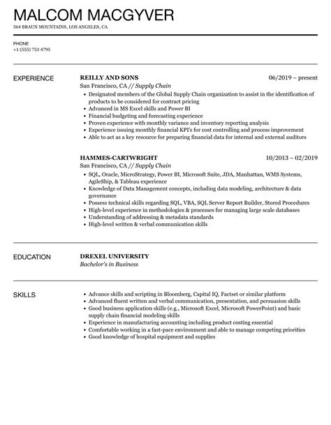 Supply Chain Resume Samples Velvet Jobs