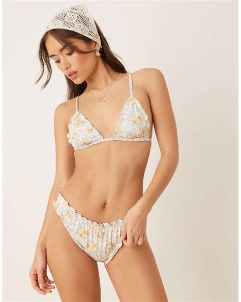 Asos Vintage Floral Scrunch Cheeky Bikini Bottom In Natural Lyst