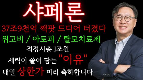 🔥샤페론 시간외 급등 🔴 비만치료제아토피치료제탈모치료제 초대박 파이프라인 3개로 시가총액 1조원을 꿈꾼다 아직도