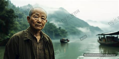 Ai创作图老人 江水 船只 山 雾 自然 风景 岸 衣 静谧 水汽 小舟 绿树 倒影 宁静 昵图网