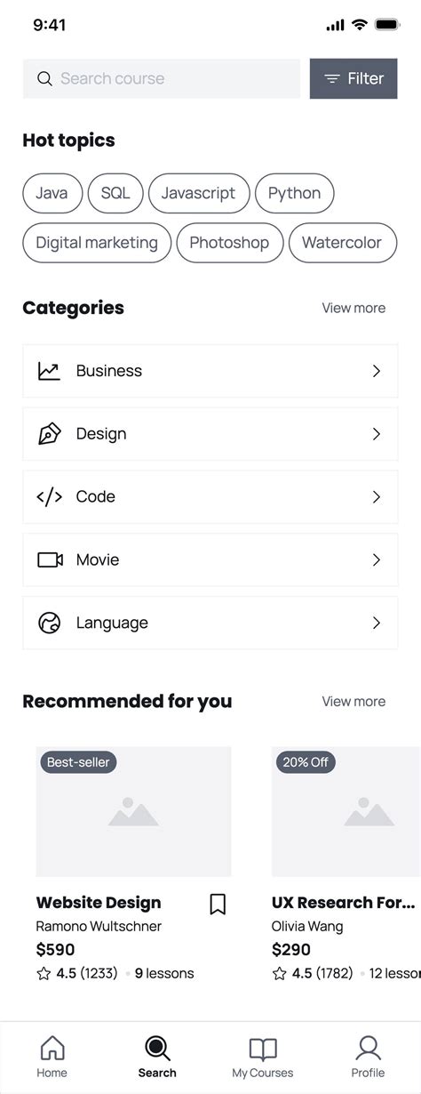 E Learning App Wireframe Template Visily