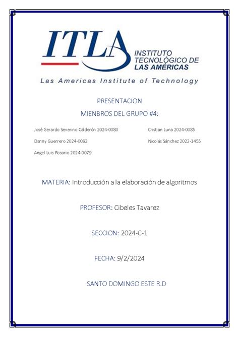 Practica 4 Sobre Algoritmos Computacionales 2da Parte 5puntos Presentacion Mienbros Del Grupo