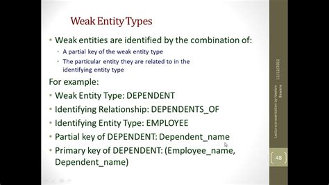 Dbms Weak Entity Set Partial Key Strong Or Identifying Entity Identifying Relationship Youtube