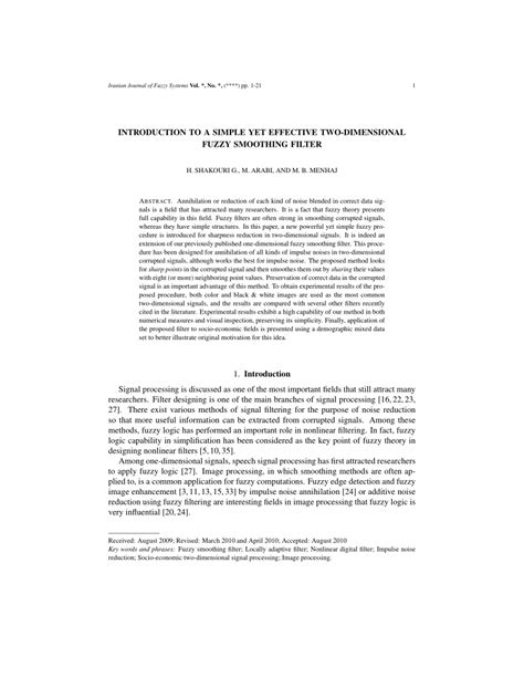 Pdf Introduction To A Simple Yet Effective Two Dimensional Fuzzy Smoothing Filter