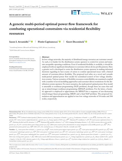Pdf A Generic Multi Period Optimal Power Flow Framework For Combating