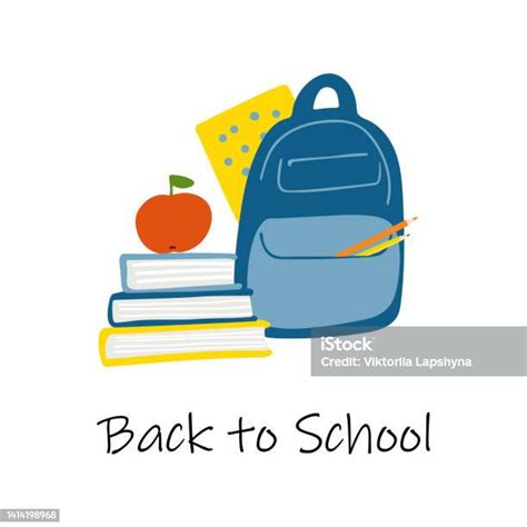 일러스트 레이 션 학교 배낭 책 및 텍스트 흰색 배경에 고립 된 학교로 돌아 가기 9월에 대한 스톡 벡터 아트 및 기타 이미지 9월 가방 개체 그룹 Istock