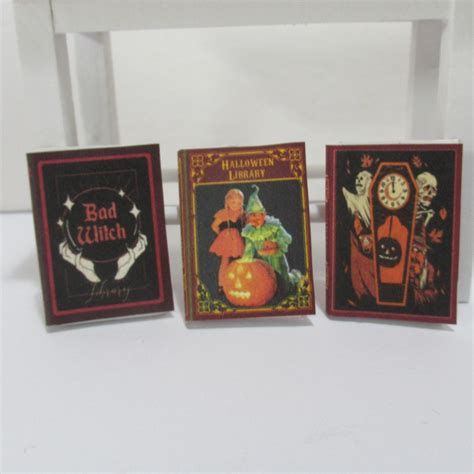 Set Of 3 Miniature Spooky Halloween Books Etsy