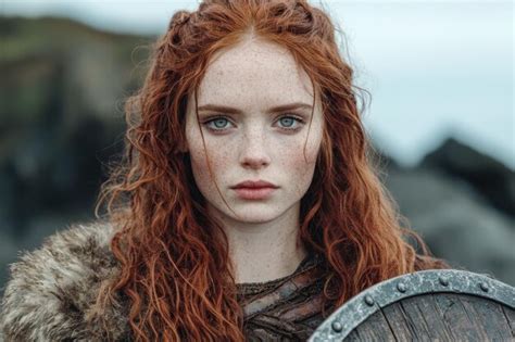 Redheaded Woman With Freckles And Piercing Eyes Premium Ai Generated Image