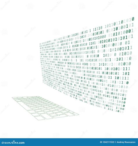Laptop Screen And Keyboard With Green Binary Matrix Code Closeup Stock Vector Illustration Of