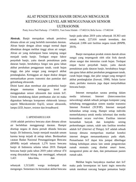 Alat Pendeteksi Banjir Dengan Mengukur Ketinggian Level Air Menggunakan Sensor Ultrasonik Pdf