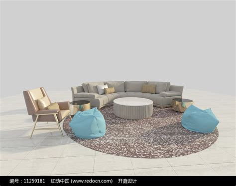 现代沙发桌凳3D模型素材 软装用品图片 家装装修图片 第1张 红动中国