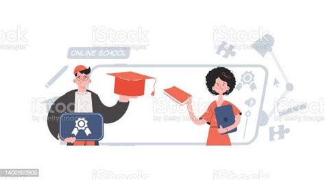 남자와 여자가 벨트를 들고 서서 책과 졸업 모자를 들고 있습니다 교육 프리젠 테이션 사이트를위한 요소 개념에 대한 스톡 벡터 아트 및 기타 이미지 Istock
