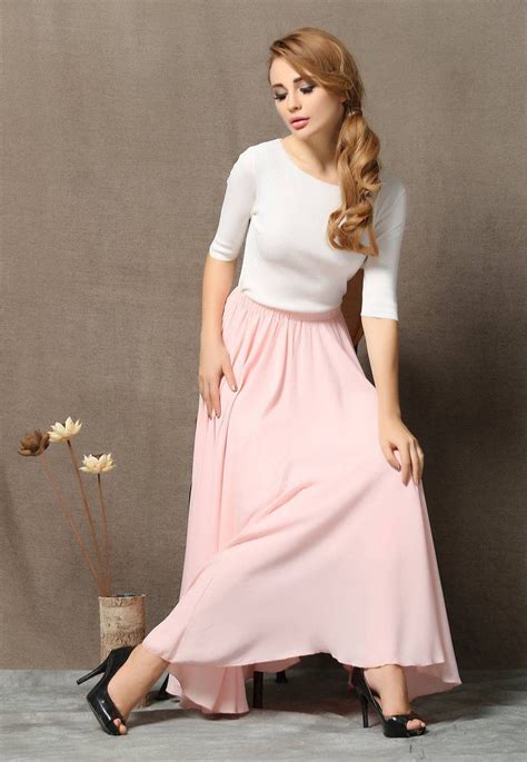 Chiffon Skirt Womens Skirts Pink Chiffon Skirt Floaty Maxi Etsy