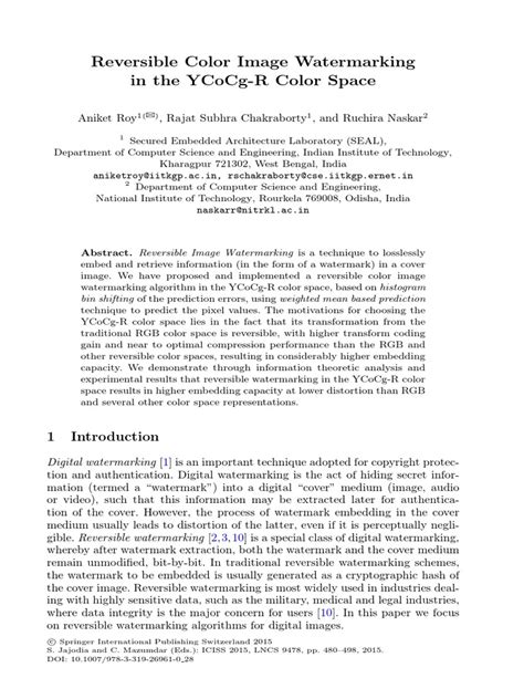 Reversible Color Image Watermarking In Ycocg Space Pdf Data