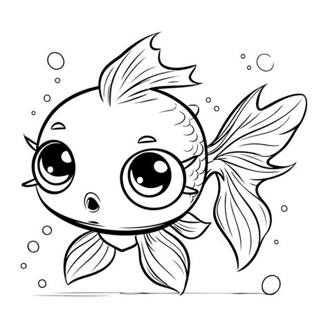 Caricatura pez dorado ilustración vectorial libro para colorear para