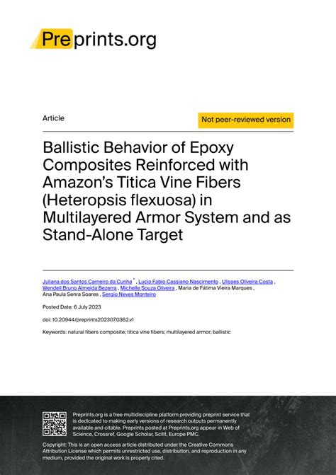 Pdf Ballistic Behavior Of Epoxy Composites Reinforced With Amazons Titica Vine Fibers