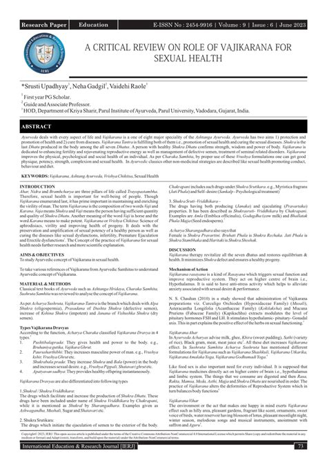Pdf A Critical Review On Role Of Vajikarana For Sexual Health