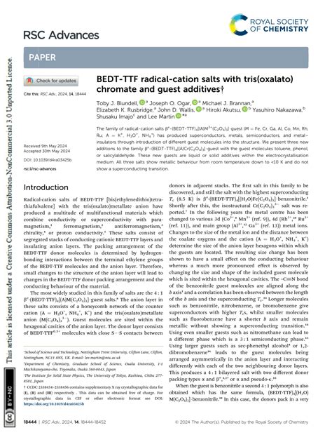 Pdf Bedt Ttf Radical Cation Salts With Trisoxalatochromate And Guest Additives
