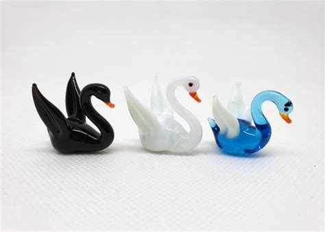 Glass Miniature Swan Small Glass Figurine Art Glass Swan Figurine