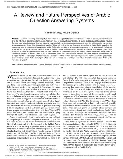 Pdf A Review And Future Perspectives Of Arabic Question Answering Systems