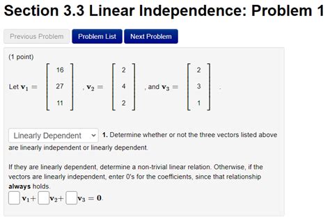 solved section 3 3 linear independence problem 1 previous