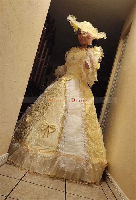 Rococo Champagne Long Flare Sleeves Lace Brocade Prom Dress Victorian