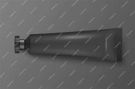 ベクトル 3 D 現実的なプラスチック金属黒チューブ アイコン クローズ アップ黒の背景に分離された化粧品軟膏クリーム歯磨き粉モックアップ