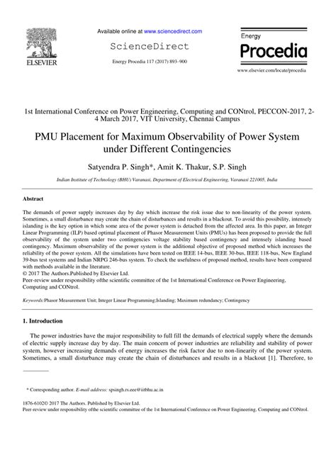 Pdf Pmu Placement For Maximum Observability Of Power System Under
