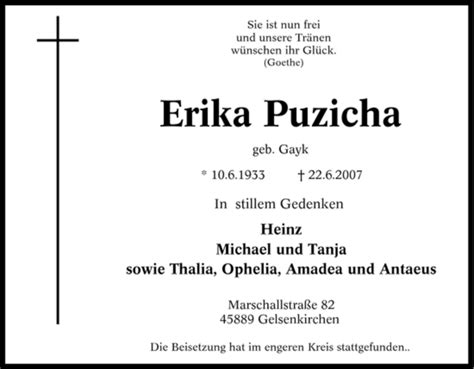 Traueranzeigen Von Erika Puzicha Trauer In Nrwde