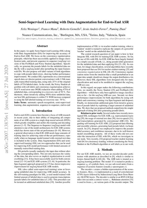 semi supervised learning with data augmentation for end to end asr deepai