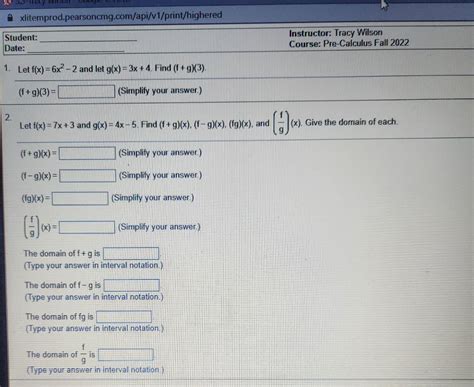 Solved 1 Let Fx6x2−2 And Let Gx3x4 Find Fg3