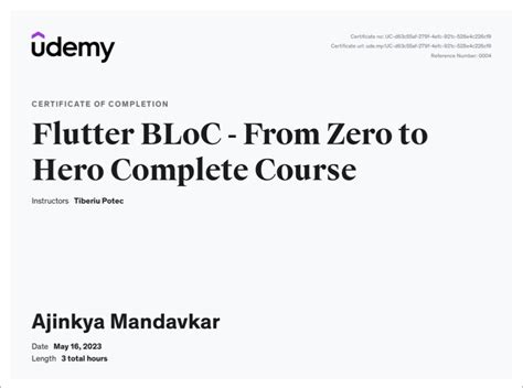 have successfully completed udemy s course on flutter “bloc” pattern by