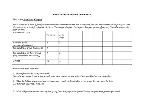Peer Eval Group Work Form 2 Peer Evaluation Form For Group Work