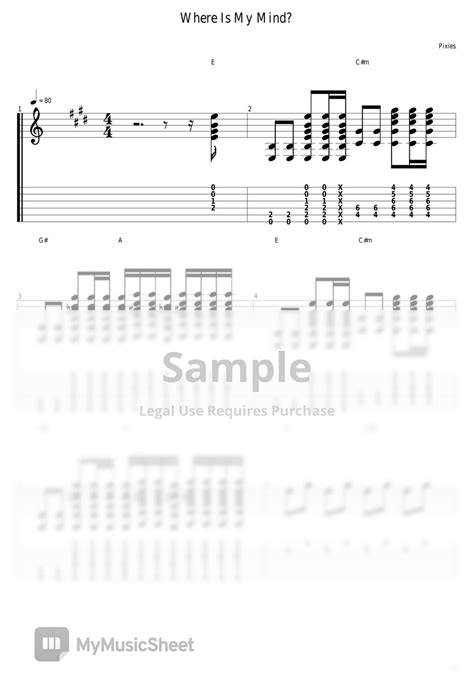 Pixies Where Is My Mind Tab Partition à Une Seule Portée By Guitar