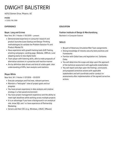 Hacker Resume Samples Velvet Jobs