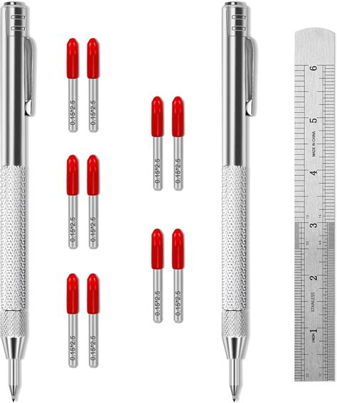 Ofasixx 2 Pack Tungsten Carbide Tip Scriber Tool With 10 Refills 1 Ruler Metal