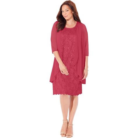 Catherines Womens Plus Size Sparkling Lace Jacket Dressdeep Scarlet