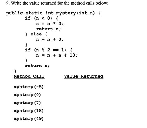 Solved Write The Value Returned For The Method Calls Below Chegg