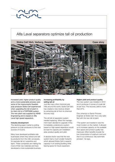 Pdf Alfa Laval Separators Optimize Tall Oil Production · Extracted In