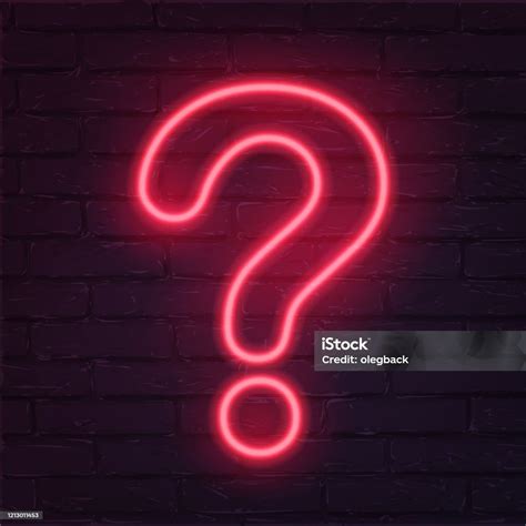어두운 벽돌 벽에 네온 빨간 물음표 영화 쇼 극장 서커스 카지노 디자인 지적 징후 레이저 다이오드 램프 밤 파티 포인터입니다 크리에이티브 벡터 일러스트레이션 물음표에 대한