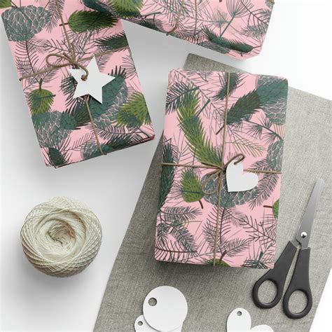 Spruce Tree Wrapping Paper Pine Tree Wrap Pink Christmas Tree Wrap Holiday Wrap Evergreen Nature